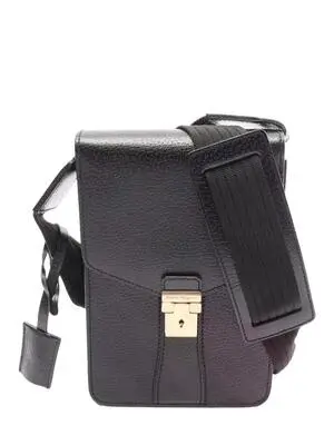 FERRAGAMO Grained Leather Foldover Shoulder Bag - Black