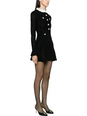 SELF-PORTRAIT Flower-button Lace-collar Mini Dress - Black