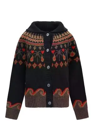 Alanui Fair Isle Pattern Wool Cardigan - Black
