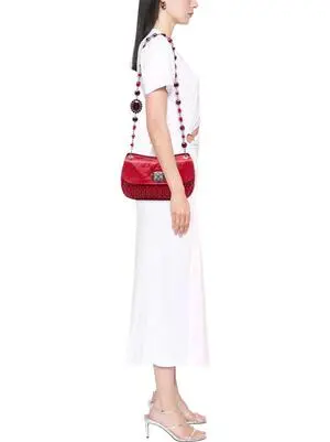 Miu Miu 2010-2026 Matelasse Nappa Crystal Chain Crossbody Bag - Red