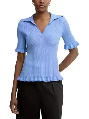 Luisa Spagnoli Censito Ruffle-trim Ribbed-knit Top - Blue