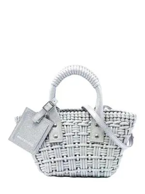 Balenciaga 2022 Metallic Faux Leather Bistro Basket Bag Xxs Satchel Silver