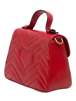 Gucci Gg Marmont Matelasse Leather Top Handle Bag Satchel - Red