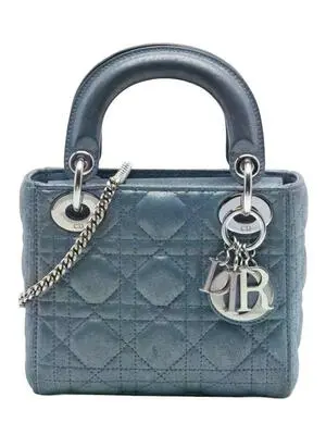 Dior 2015 Mini Iridescent Lambskin Cannage Lady Satchel - Blue