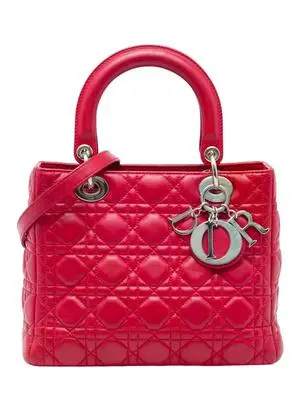 Dior 2011 Medium Calfskin Cannage Lady Dior Satchel Red