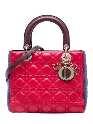 Dior 2015 Medium Tricolor Lambskin Cannage Lady Dior Satchel Red