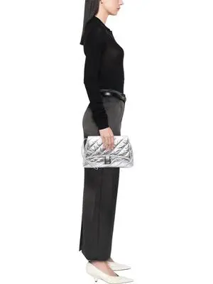 Balenciaga 2010 Medium Metallic Calfskin Crush Pochette Clutch Bag - Silver