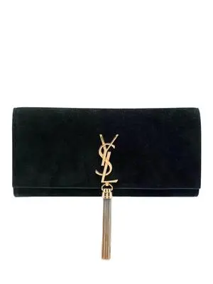 Saint Laurent 2016 Suede Monogram Kate Tassel Clutch Bag - Black