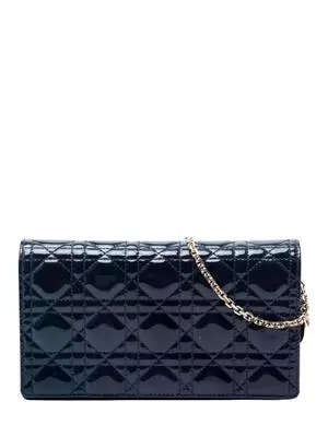 Dior Patent Cannage Lady Pouch With Chain Crossbody Bag - Blue