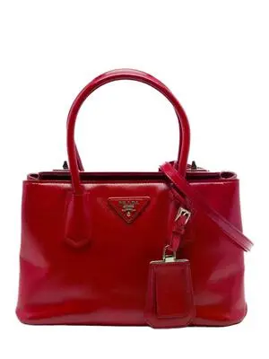 Prada 2013-2026 Small Saffiano Vernice Turnlock Twin Satchel - Red
