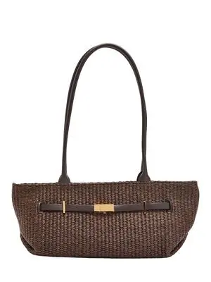 DEMELLIER The New York Raffia And Leather Shoulder Bag - Dark Brown