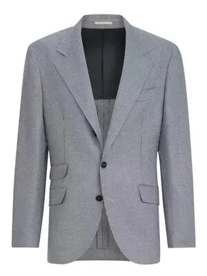 Brunello Cucinelli Cashmere And Silk Houndstooth Flannel Deconstructed Cavallo Blazer - Blue