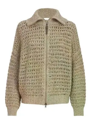 Brunello Cucinelli Virgin Wool And Cashmere Sequined Net Cardigan - Neutrals
