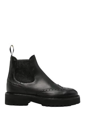 DOUCAL'S Leather Brogue Detail Chelsea Boots - Black