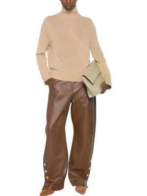 ALLUDE Ribbed Knit Mock Neck Sweater - Neutrals