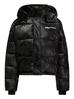 Karl Lagerfeld Cropped Shiny Puffer Jacket - Black