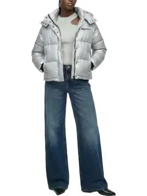 Karl Lagerfeld Cropped Shiny Puffer Jacket - Silver