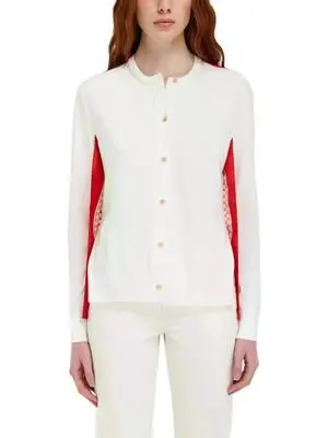 FERRAGAMO Feather Show Print Crew-neck Cardigan - White