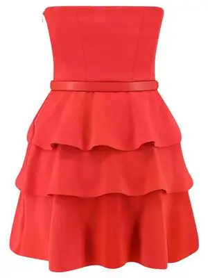 Elisabetta Franchi Strapless Mini Dress With Gold-tone Logo Plaque - Red