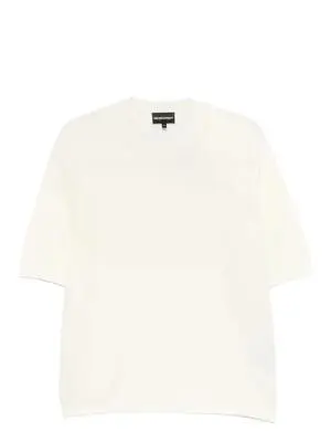 Emporio Armani Chevron-knit Short-sleeve Top - Neutrals