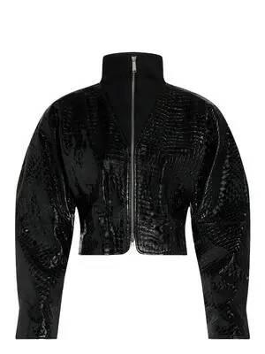 KARL LAGERFELD Karl Lagerfeld Croc-Effect Leather Cropped Jacket