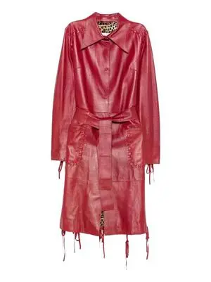 Dolce & Gabbana 2000s Belted Whipstitch-trim Coat - Red