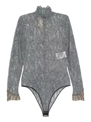 Valentino Garavani Lace Detail High Neck Bodysuit - Grey