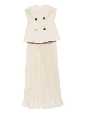 SELF-PORTRAIT Double-breasted Pleated Midi Dress - Neutrals