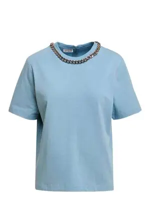 Essentiel Antwerp Chain-embellished Cotton T-shirt - Blue