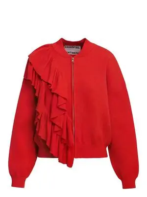 Essentiel Antwerp Ruffled Zip-up Cardigan - Red