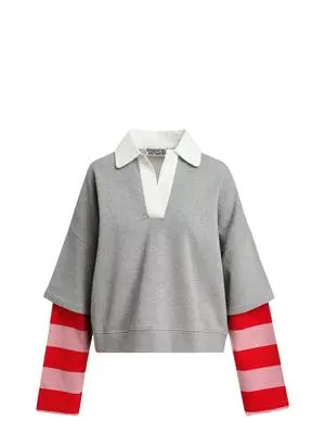 Essentiel Antwerp Layered-sleeve Polo-collar Sweatshirt - Grey