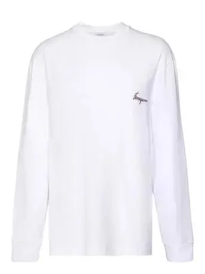 FERRAGAMO Botanical-print Long-sleeved T-shirt - White