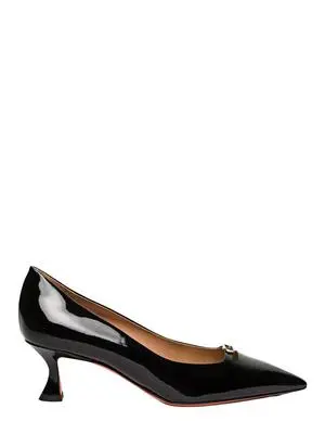 Santoni Patent Leather Buckle-detail Pumps - Black