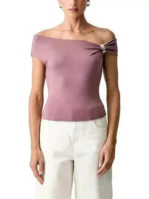 Guess Off-shoulder Jewel Top - Pink