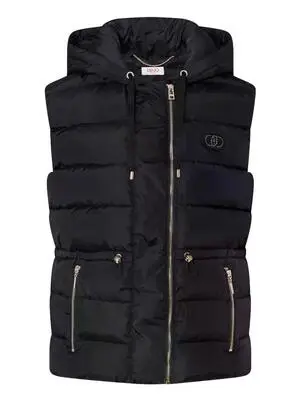 Liu Jo Quilted Puffer Vest With Hood And Drawstring Waist - Black