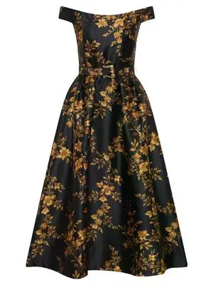 Rebecca Vallance Off-the-shoulder Gilded Floral Midi Dress - Black