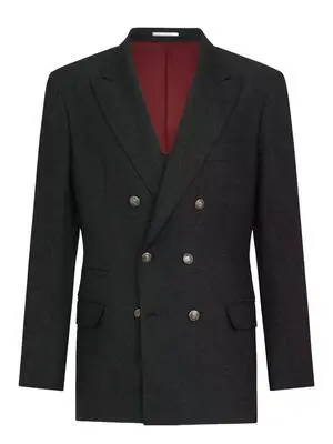 Brunello Cucinelli Mouliné Virgin Wool Twill One-and-a-half Breasted Deconstructed Blazer With Metal Buttons - Grey