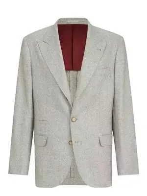 Brunello Cucinelli Silk And Cashmere Cavalry Tweed Deconstructed Blazer With Large Peak Lapels - Grey