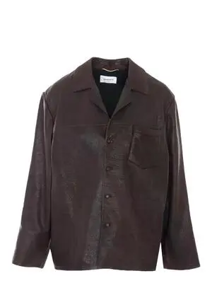 Saint Laurent Button-up Leather Jacket - Brown