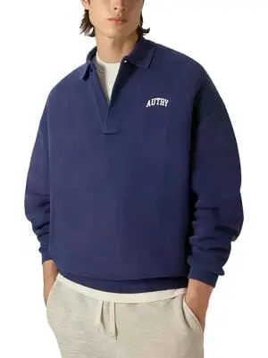 AUTRY Logo-print Polo-collar Sweatshirt - Blue