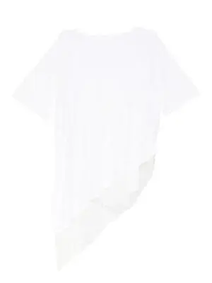 PUSHBUTTON Asymmetrical Lace-trimmed T-shirt - White