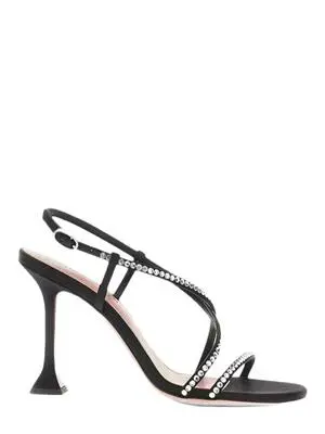 Amina Muaddi Embellished Silk High Heel Sandals - Black