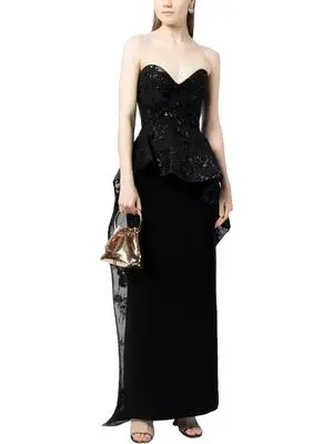 SAIID KOBEISY Strapless Embroidered Maxi Dress - Black