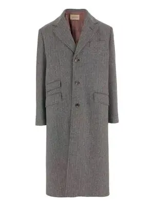 Valentino Garavani Herringbone-pattern Virgin Wool Coat - Grey