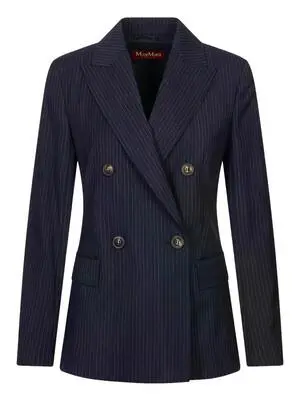 Max Mara Plain-weave Wool Double-breasted Jacket Navy - Blue