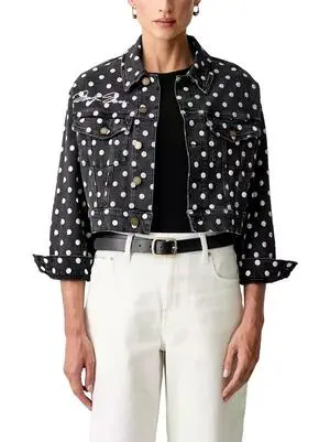 Guess Cropped Polka Dot Denim Jacket - Black