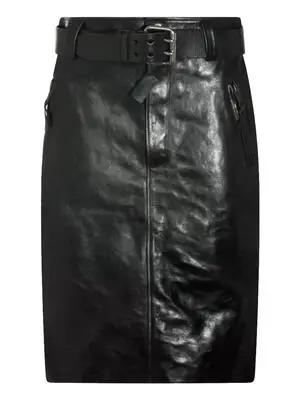 Saint Laurent Belted Leather Midi Skirt - Black