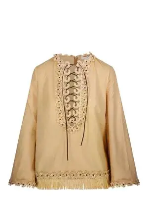 Zimmermann Mahon Lace-up Tunic Top - Neutrals