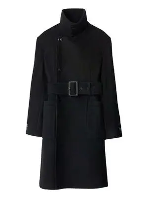 LEMAIRE Fitted Wrap Coat In Felted Wool And Alpaca Blend - Black
