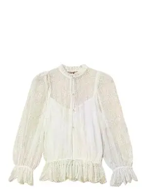 TWINSET Lace Ruffle Trim Drawstring Blouse - White
